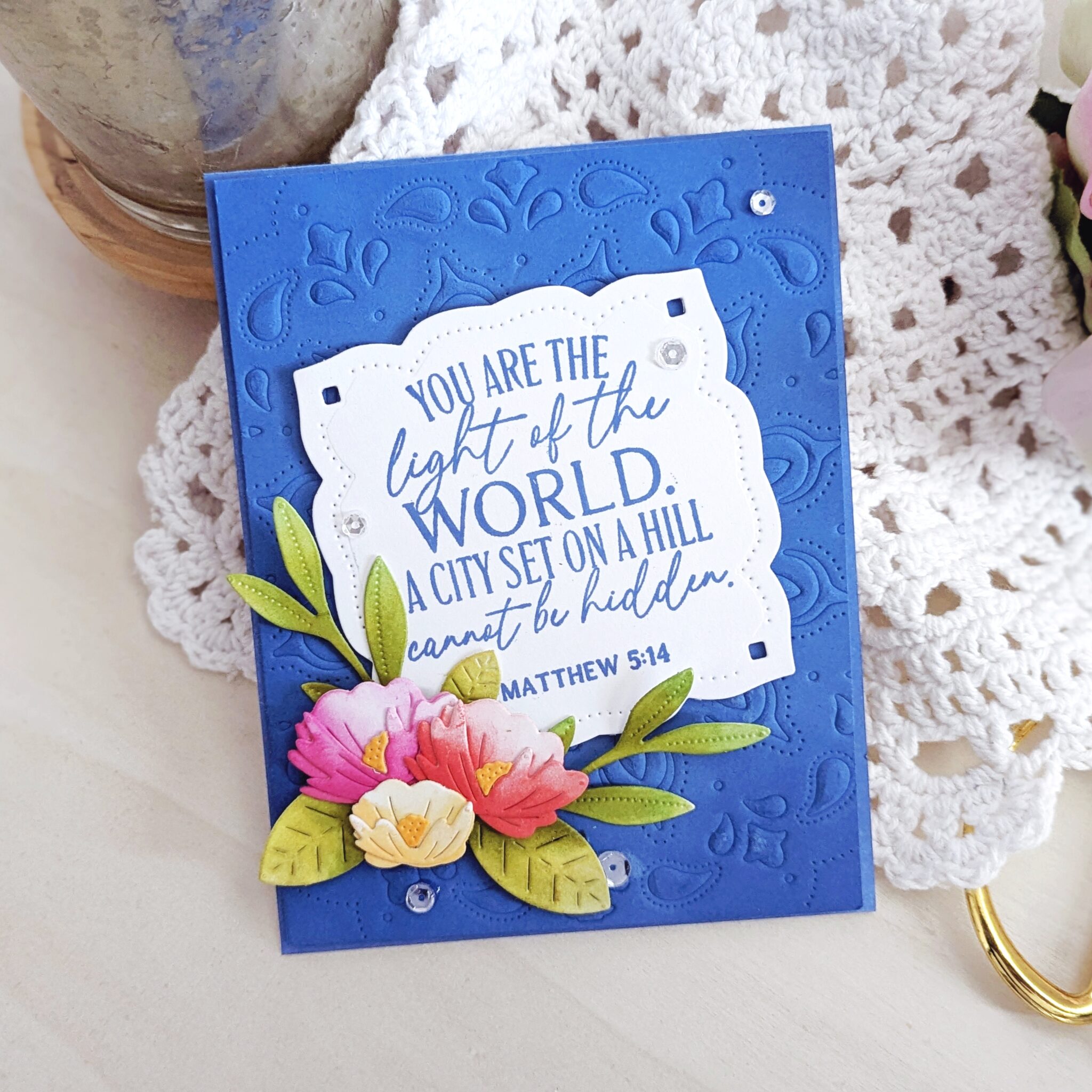 Reflections: Matthew 5 stamps and dies + Cornered: Jean Pocket dies + Jean Pocket Embellishment ...